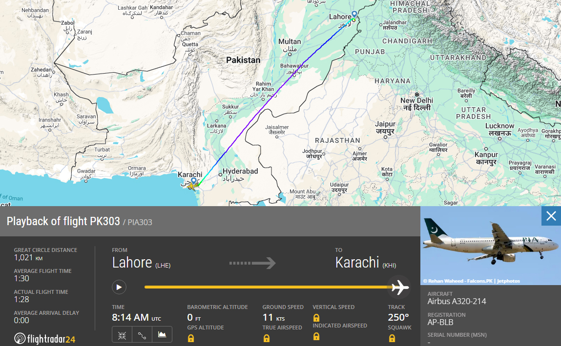 PIA Karachi to Lahore Airbus A320 Flight PK304 Suffers Bird Hit ...